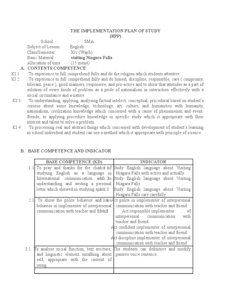 The Implementation Plan of Study (RPP) | PDF | Interpersonal Communication | Teachers