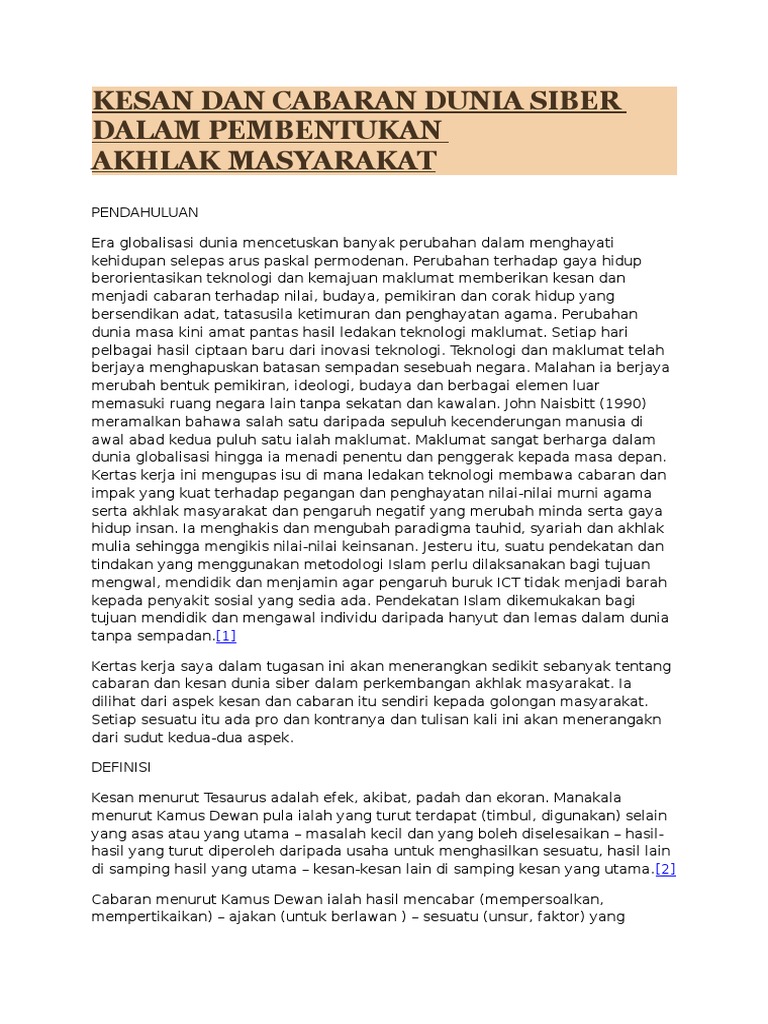 Kesan Dan Cabaran Dunia Siber Dalam Pembentukan Akhlak | PDF