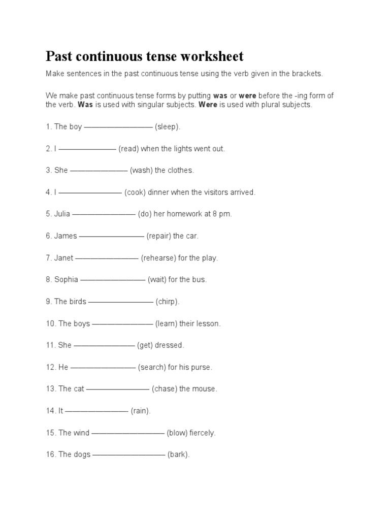 Past Continuous Tense Worksheet | PDF | Language Arts & Discipline