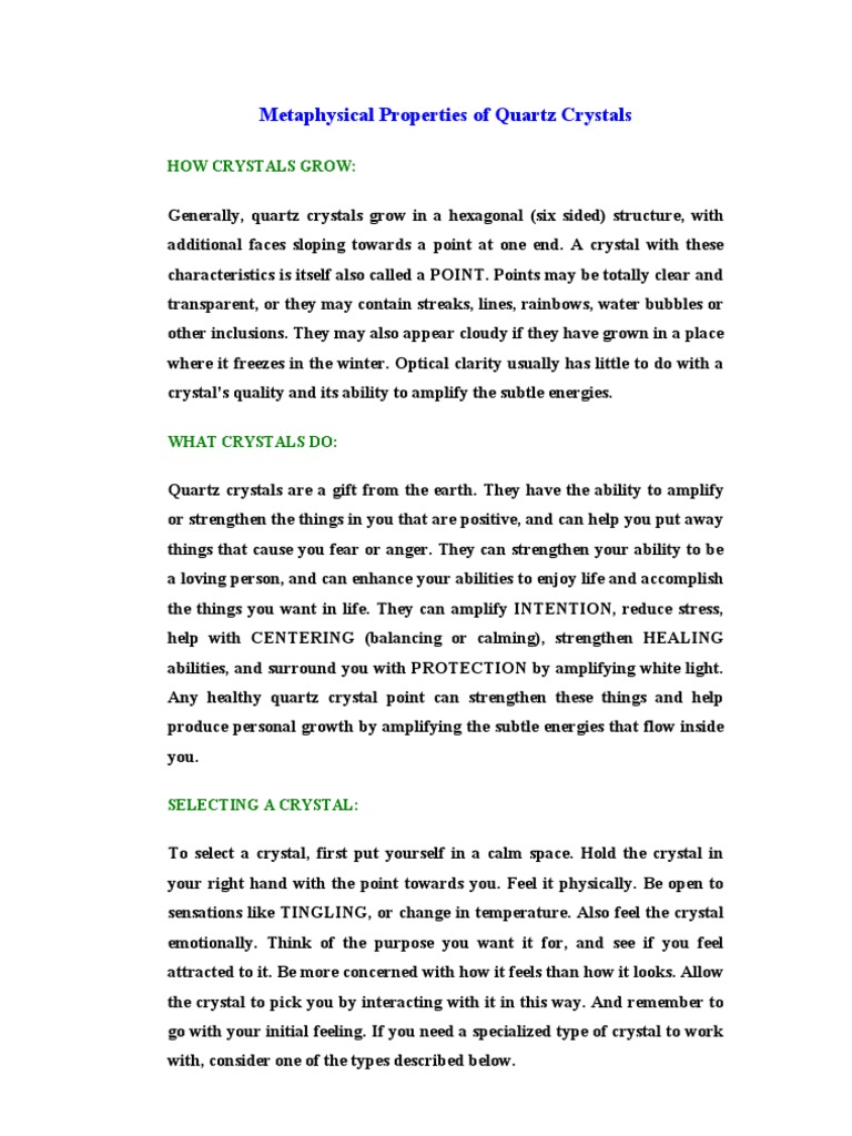 Metaphysical Properties of Quartz Crystals | PDF | Molecules | Crystal ...