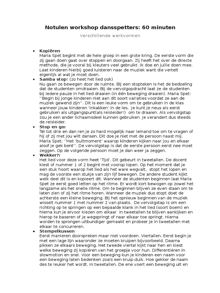 Notulen Workshop Dansspetters | PDF