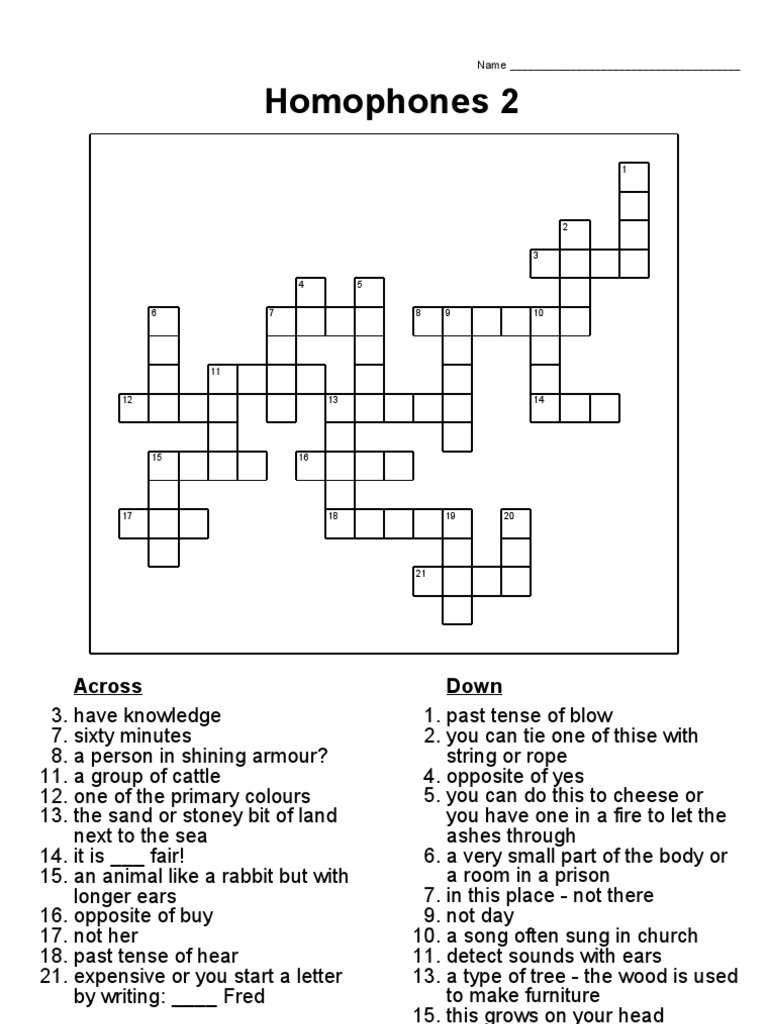 Homophone Crossword | PDF
