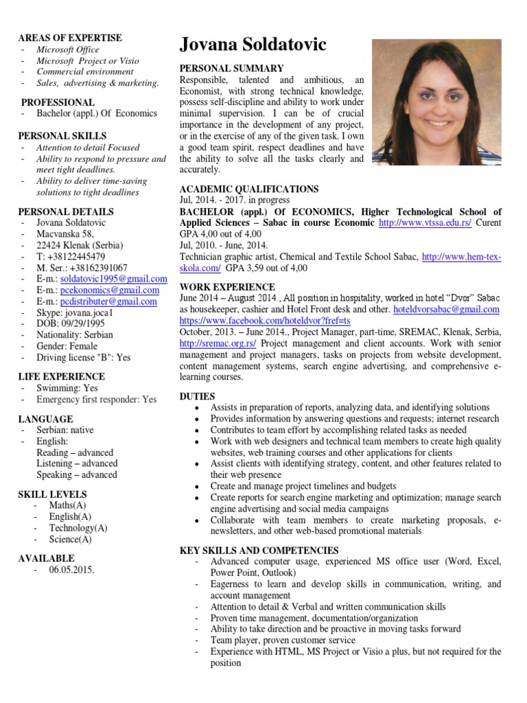Docslide - Us 1 Jovana Soldatovic CV 2014 | PDF | World Wide Web | Internet & Web