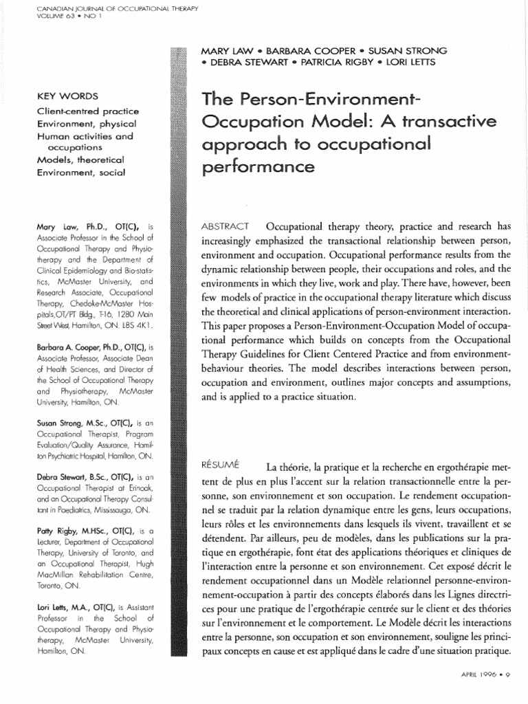 Mary Law PEO Model PDF | PDF | Occupational Therapy | Ecology