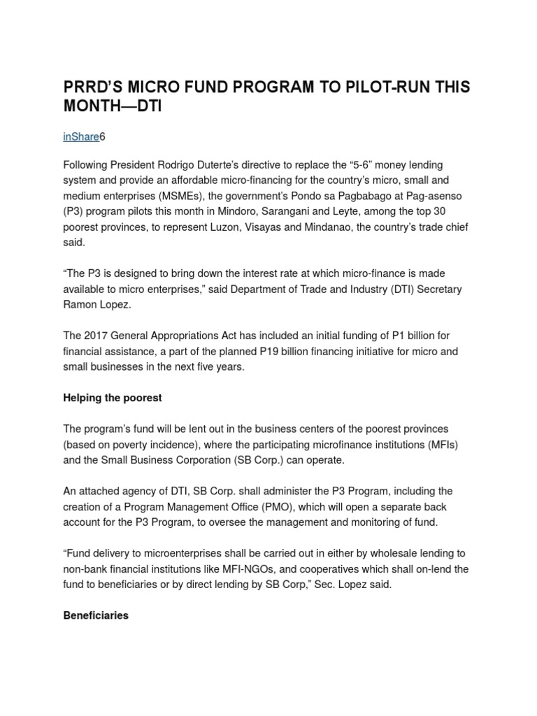 DTI Microfinance | PDF | Microfinance | Loans