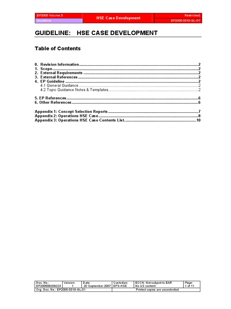 EP2005-0310 HSE Case Guideline | PDF | Risk | Risk Management