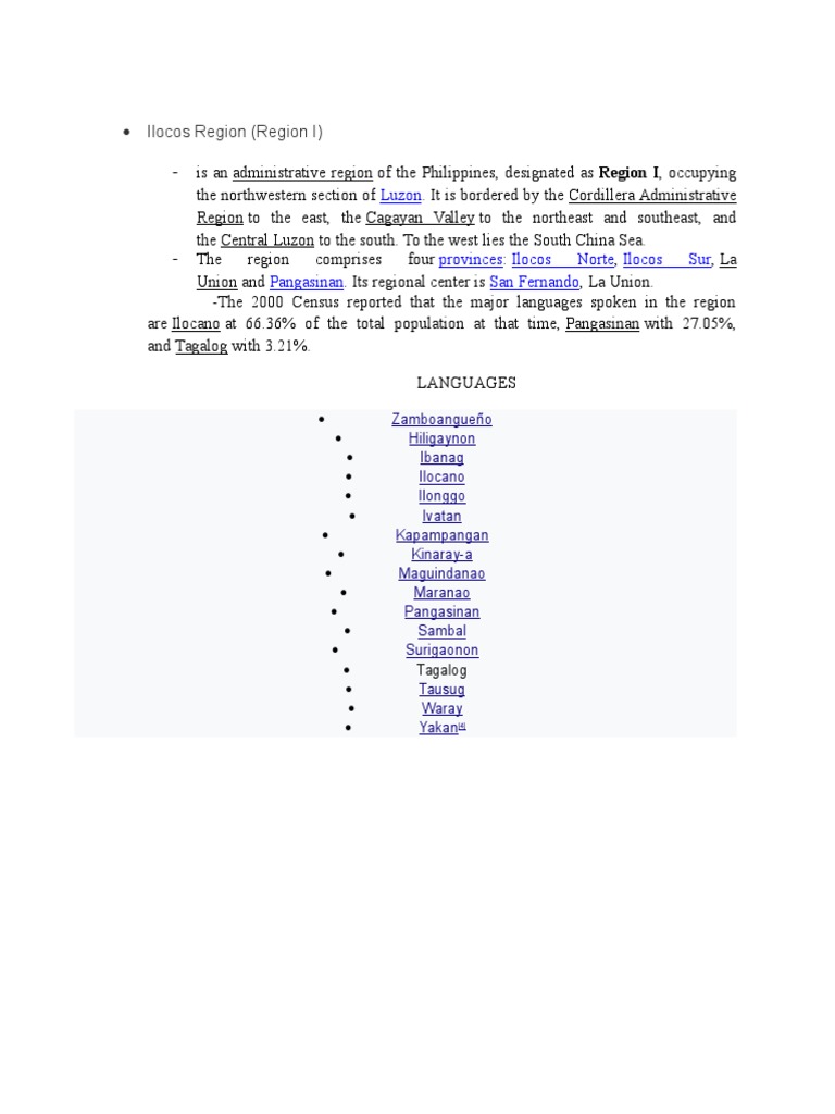 Ilocos Region (Region I) : Luzon | PDF | Metro Manila | Languages Of ...