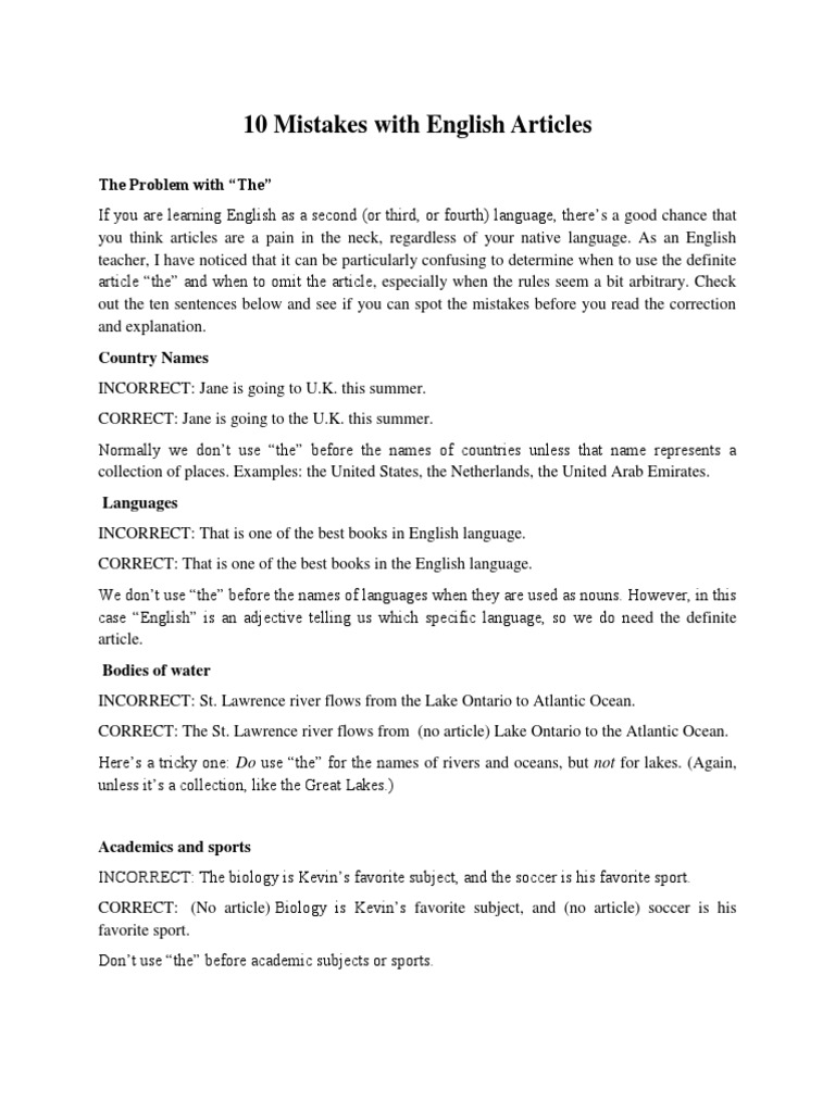 10 Mistakes With English Articles | PDF | Adverb | English Language