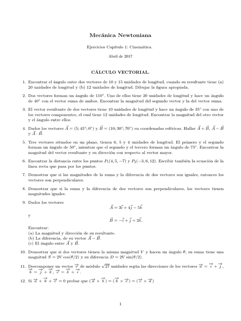 Ejercicios de Cinemática y Vectores | PDF | Vector Euclidiano | Longitud