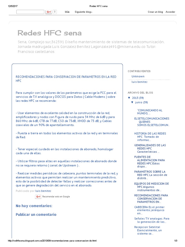 Redes HFC Sena Recomendaciones | PDF | Televisión por cable | Cable coaxial