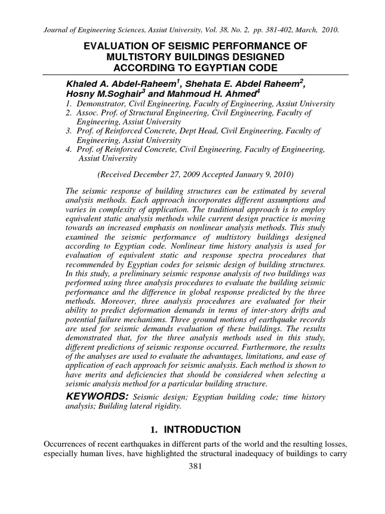 Evaluation Of Seismic Performance Of Multistory Buildings Designed ...