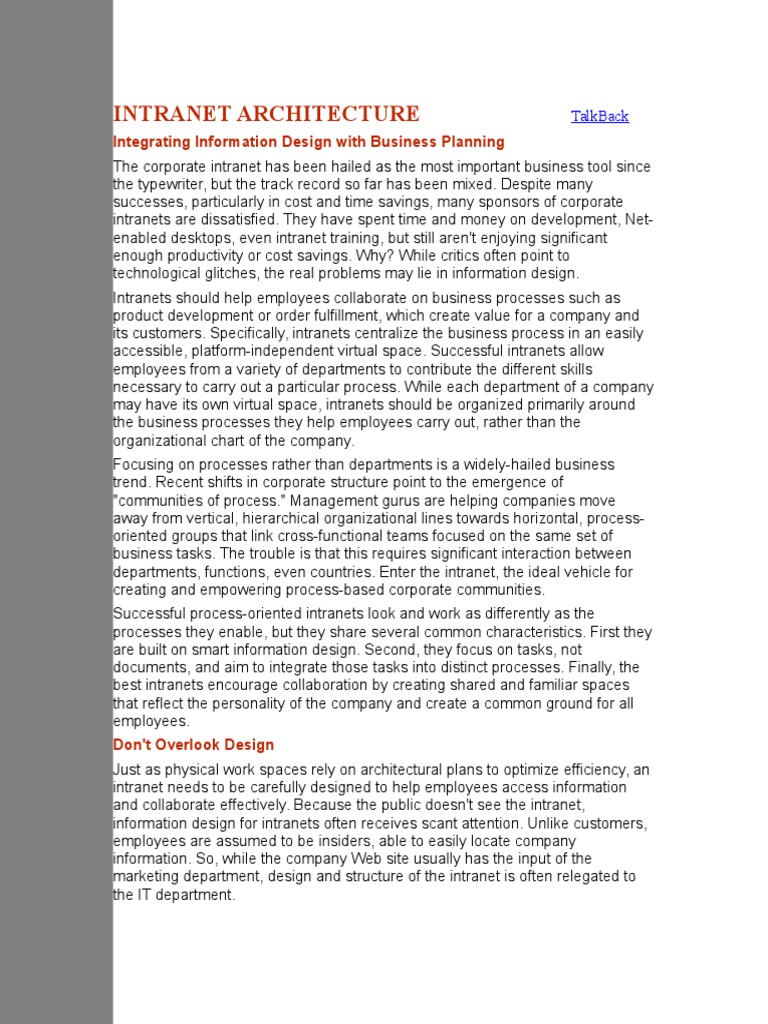 Intranet Architecture 4 2002 | PDF | Collaboration | Business Process
