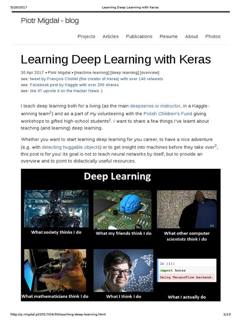 Learning Deep Learning With Keras | PDF | Deep Learning | Artificial ...