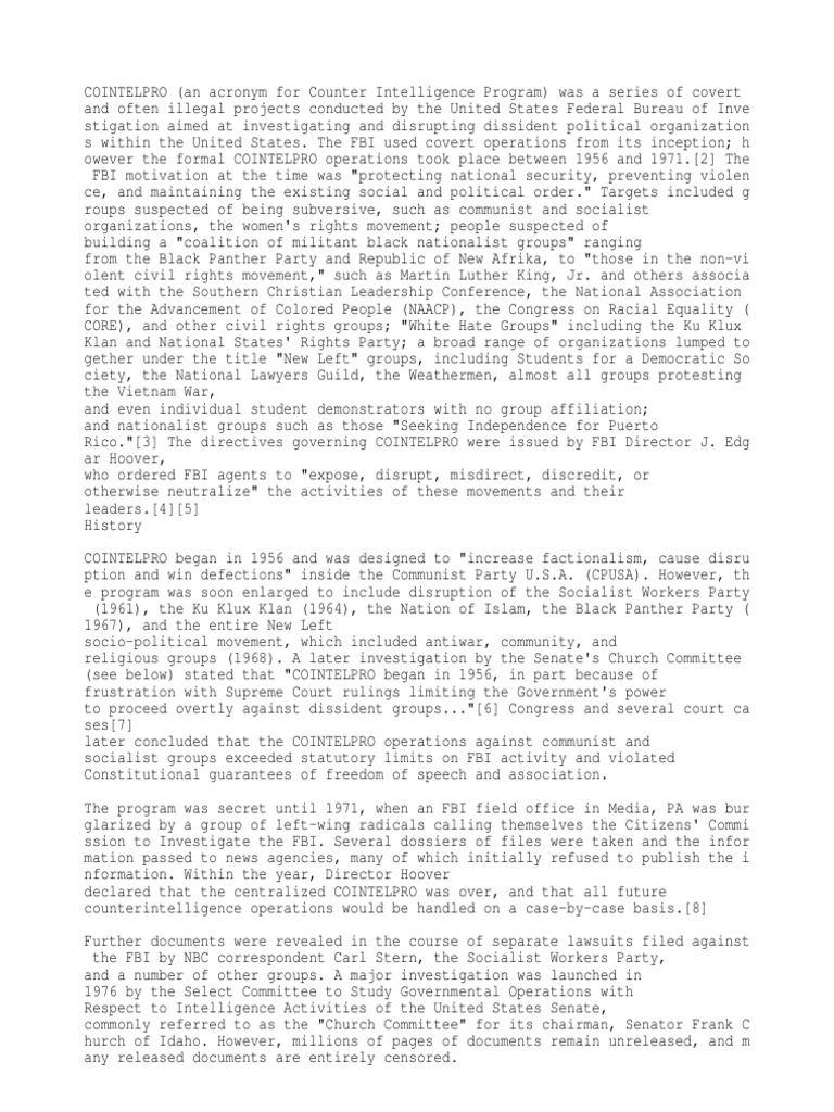 COINTELPRO: FBI's Covert Operations History | PDF | Public Sphere ...