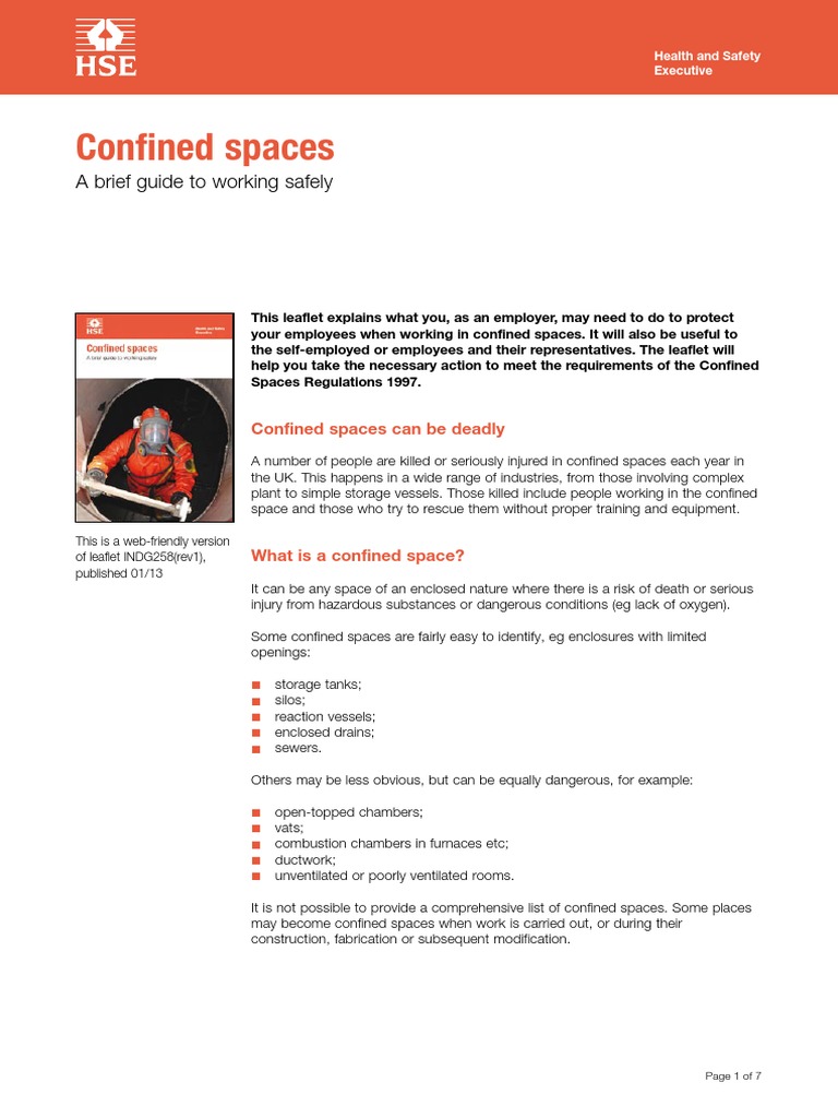 Confined Spaces: A Brief Guide To Working Safely | PDF