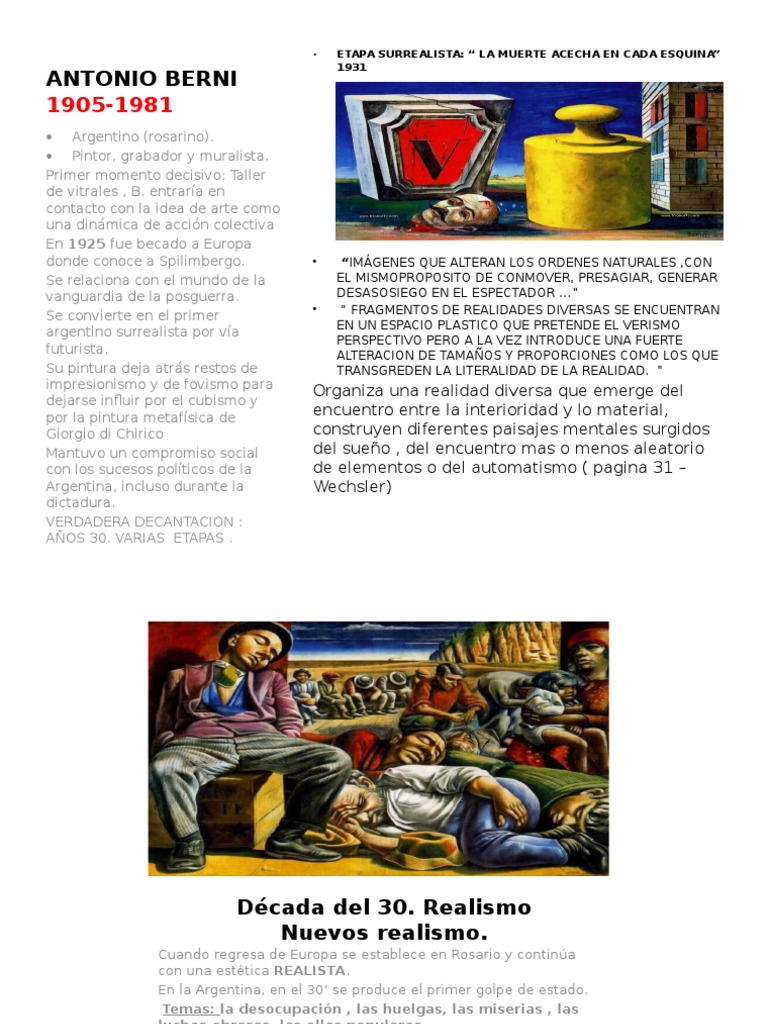 Antonio Berni: Etapa Surrealista: “ La Muerte Acecha En Cada Esquina” 1931