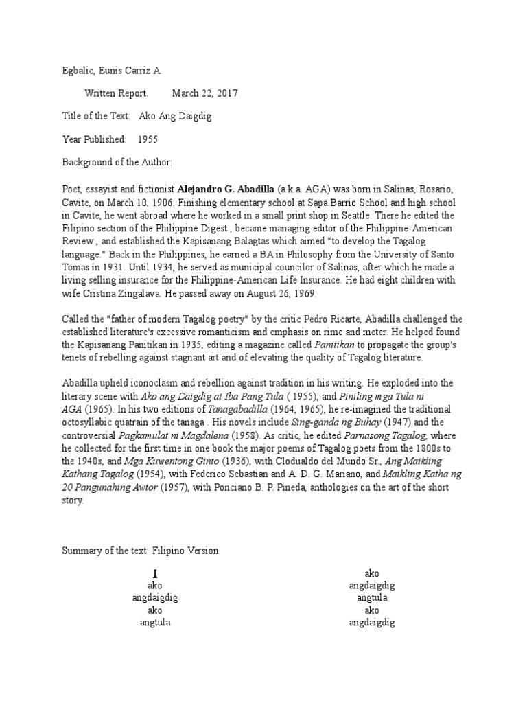 Ako Ang Daigdig | Philippines | Poetry