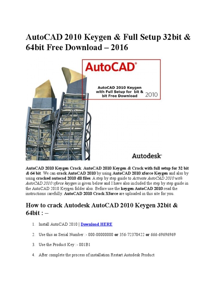 Autocad 2010 Keygen & Full Setup 32bit & 64bit Free Download - 2016 ...