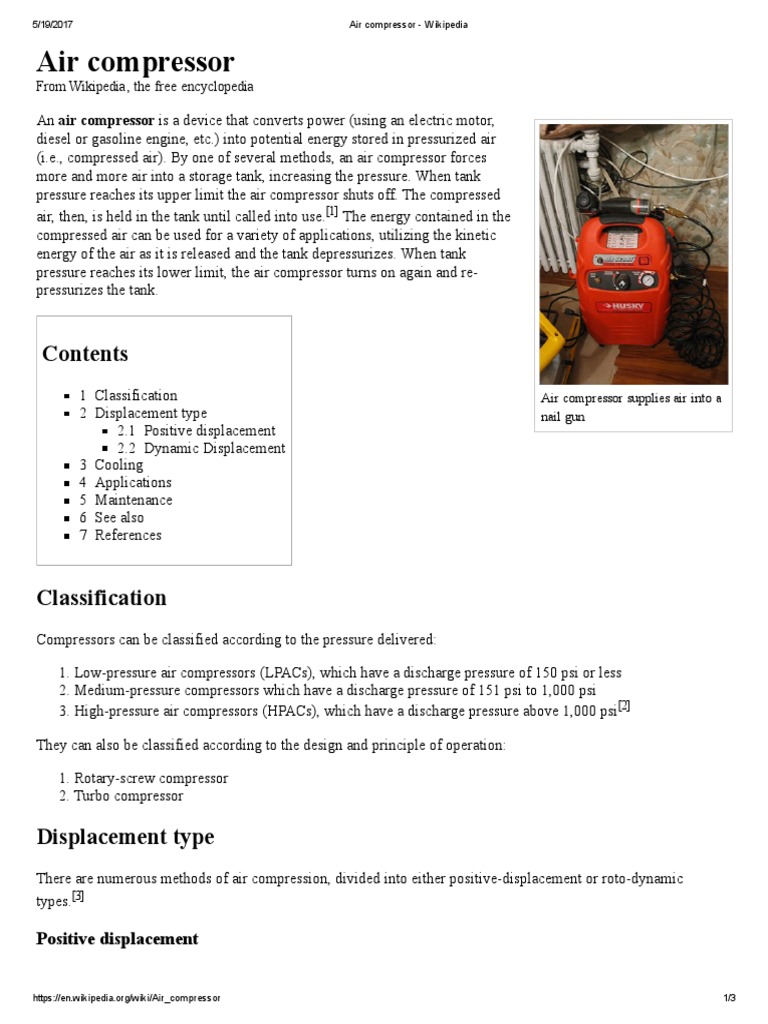 Air Compressor - Wikipedia PDF | PDF | Gas Compressor | Gases