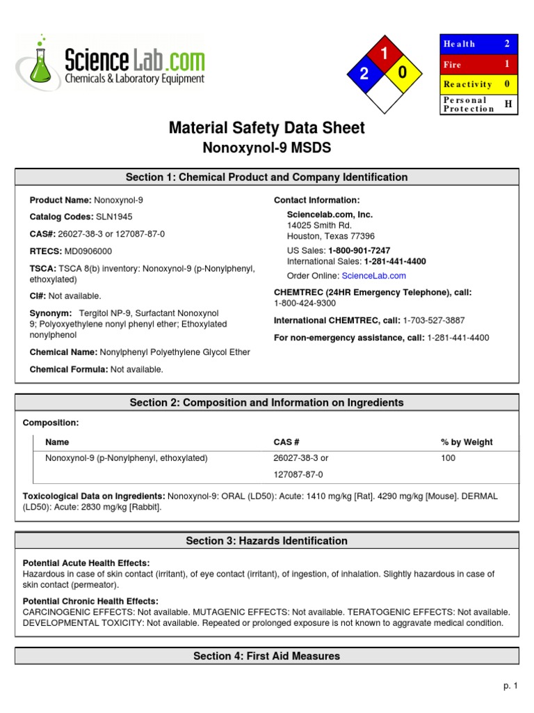 Nonoxynol-9 MSDS: Section 1: Chemical Product and Company ...