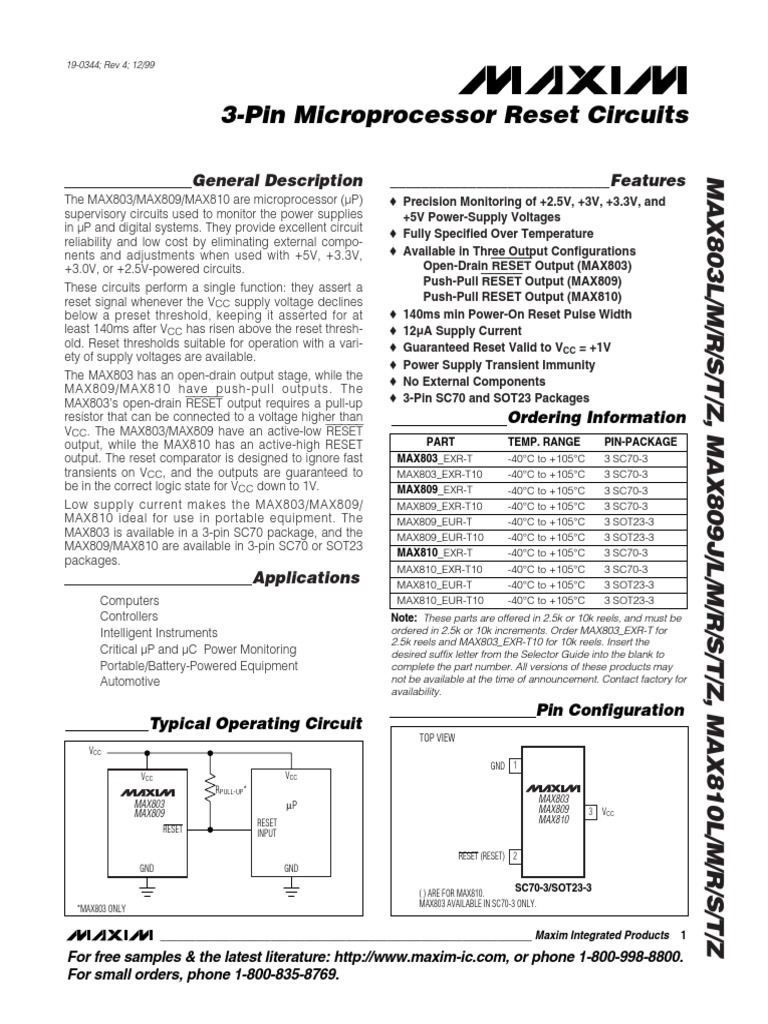 3-Pin Microprocessor Reset Circuits: General Description - Features ...