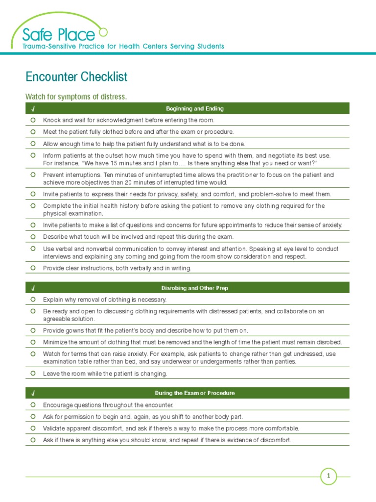 11 NCSSLE SafePlace Handout Encounter Checklist | PDF | Patient ...