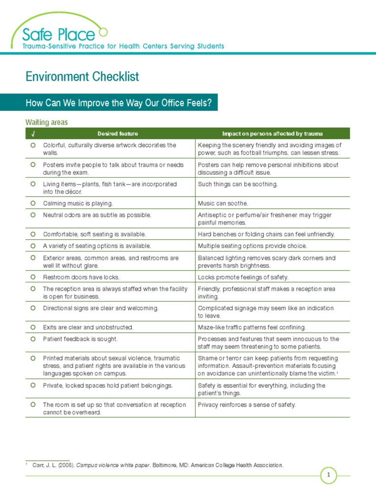 10 NCSSLE SafePlace Handout Environment Checklist | PDF | Psychological ...