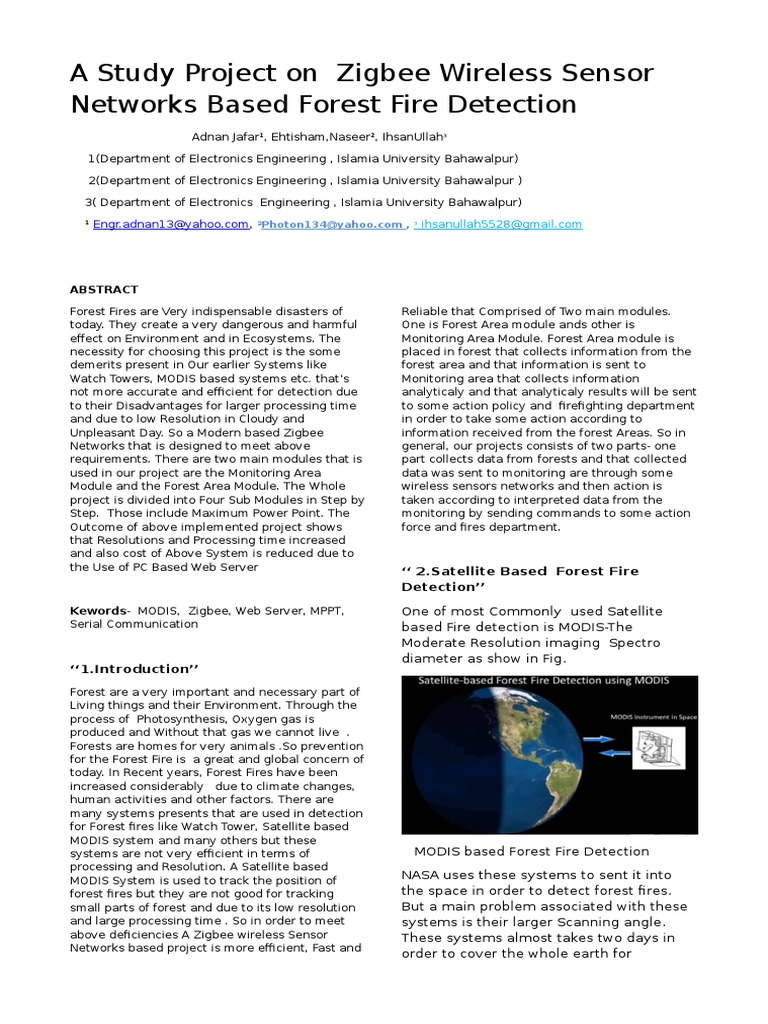 A Study Project On Zigbee Wireless Sensor Networks Based Forest Fire Detection | PDF | Wireless ...