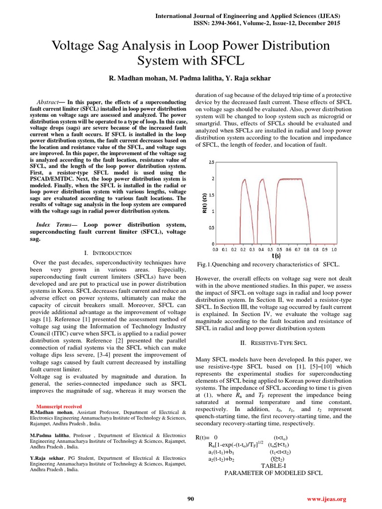 Voltage Sag Analysis in Loop Power Distribution System With SFCL | PDF ...