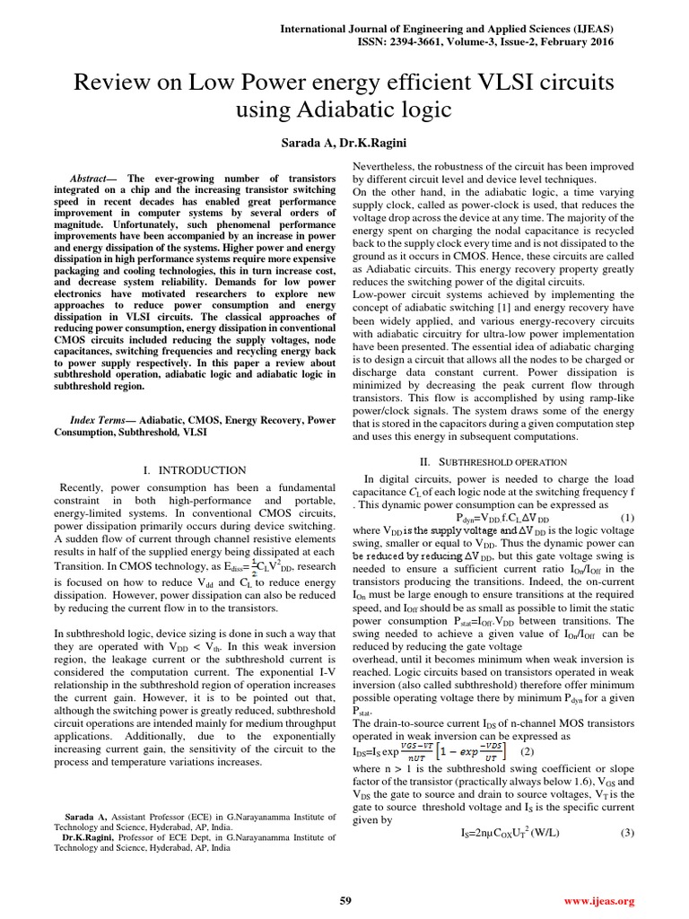 Review On Low Power Energy Efficient VLSI Circuits Using Adiabatic Logic | PDF | Cmos | Capacitor