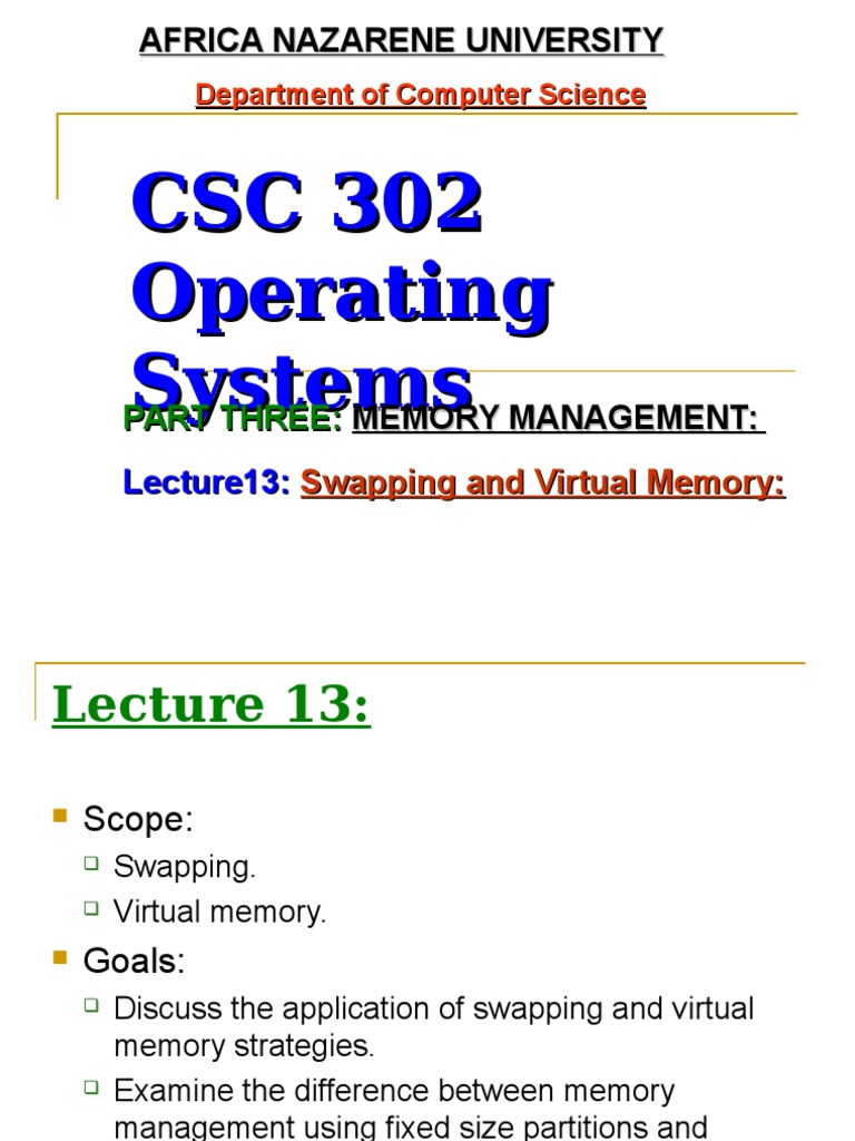 Lecture13 Swapping and Virtual Memory | PDF | Computer Data Storage | Computer Engineering