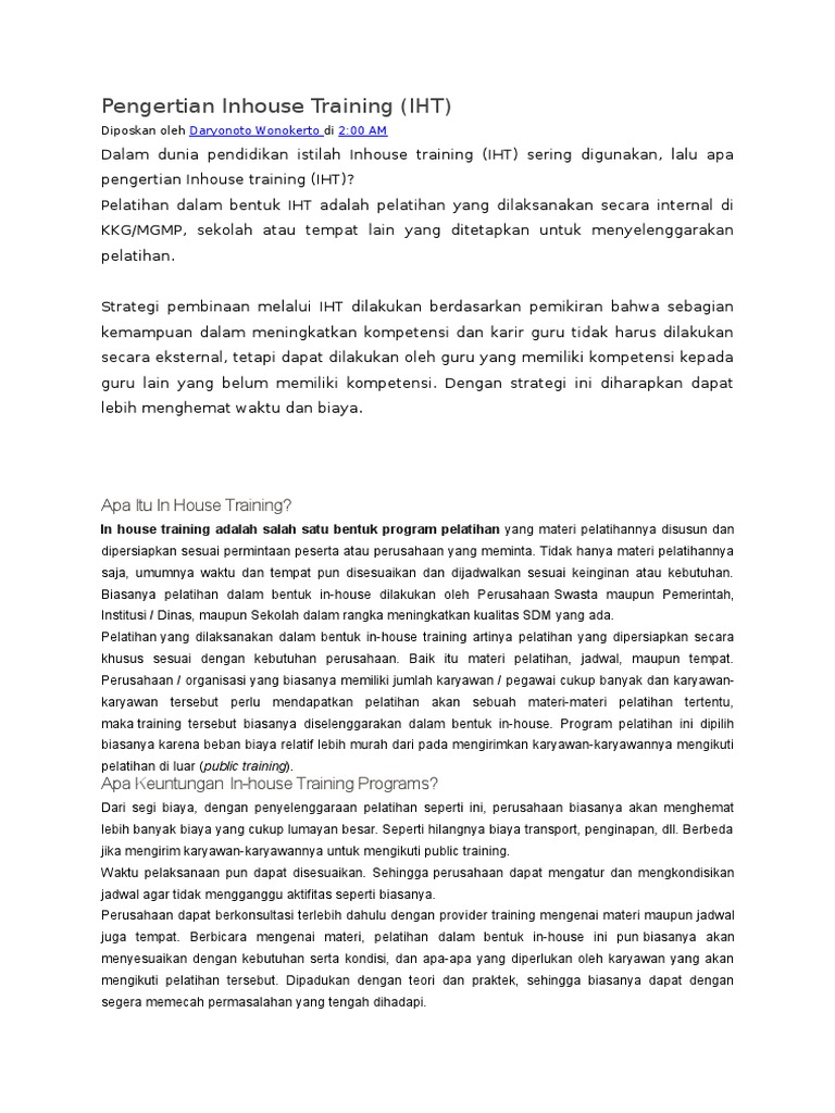 Pengertian Inhouse Training | PDF