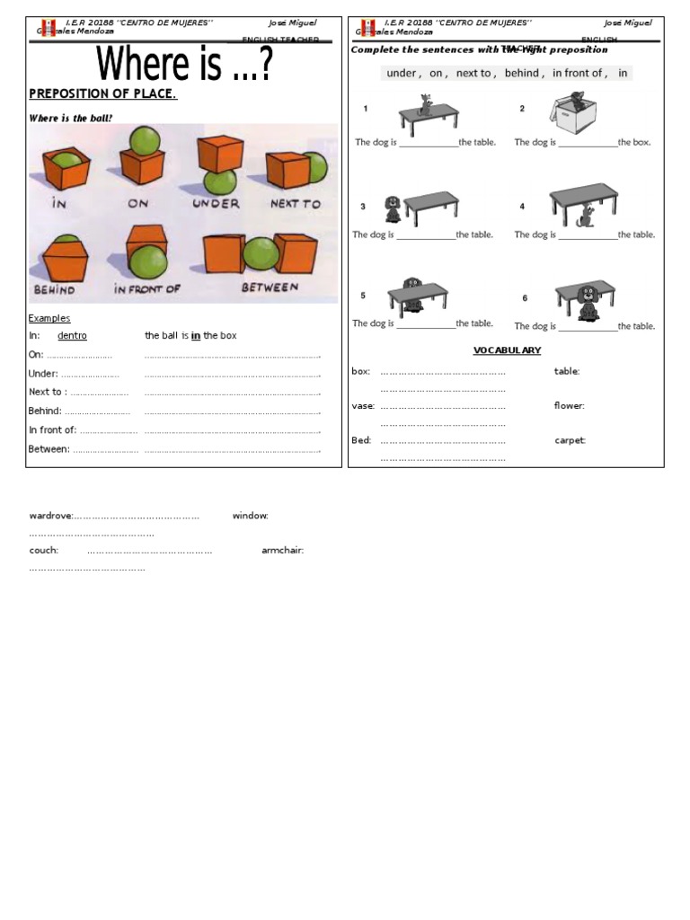 Preposition of Place.: Where Is The Ball? | PDF | Language Arts ...
