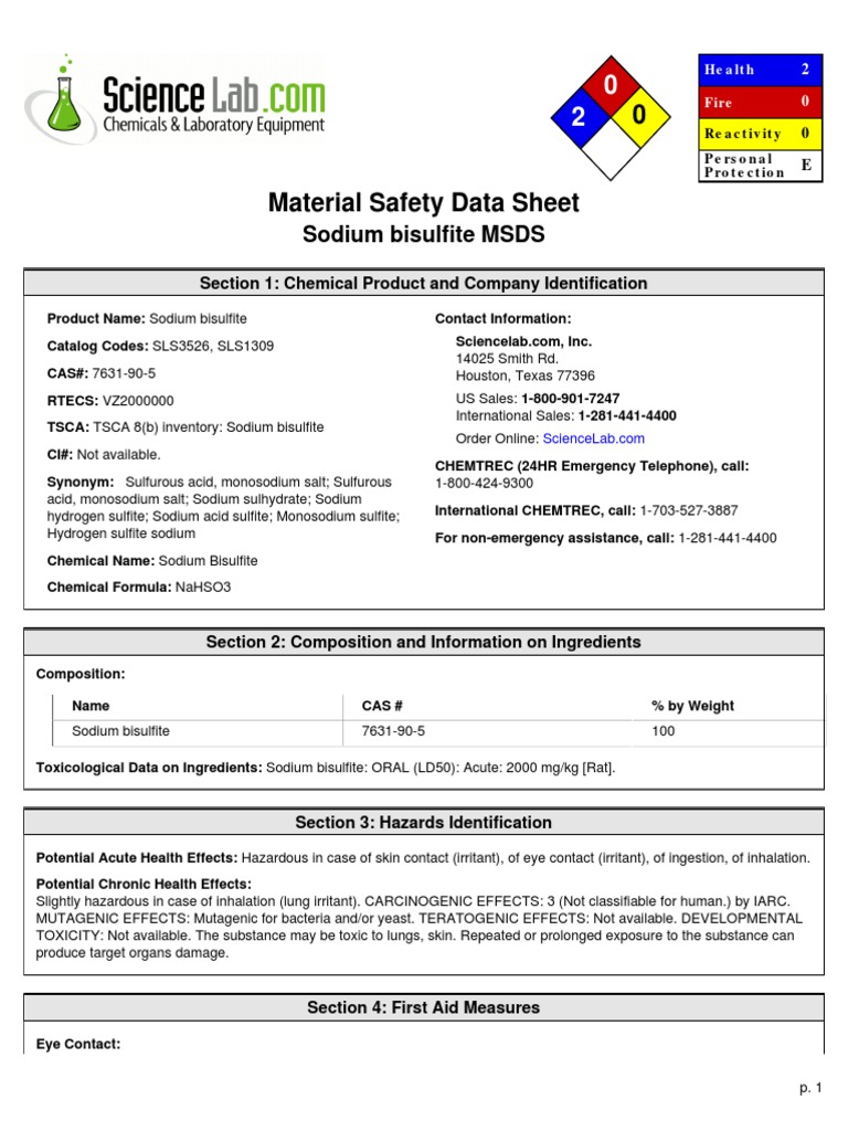 NaHSO3 Natrium Bisulfit | PDF | Toxicity | Solubility
