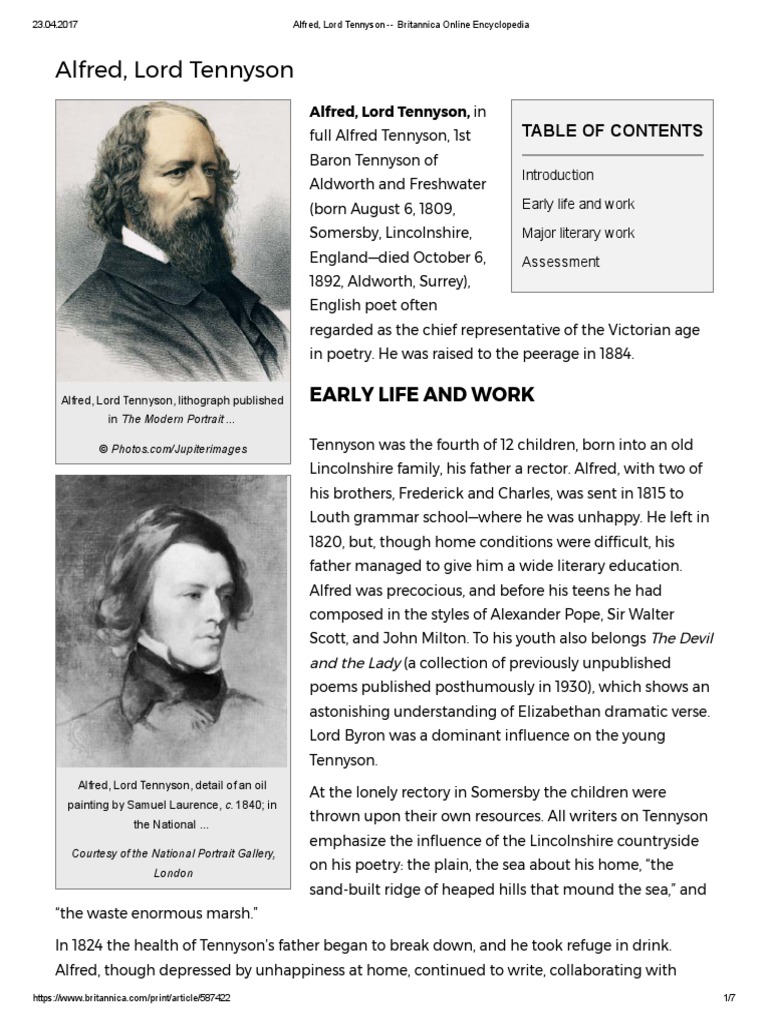 Alfred, Lord Tennyson - Britannica Online Encyclopedia | PDF | King ...