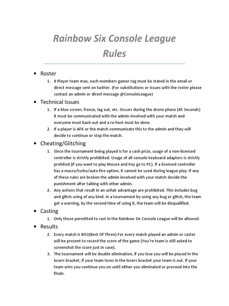 Rainbow Six Console League Rules | PDF | Gaming | Video Games