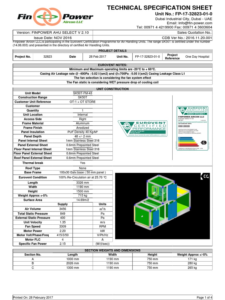Ahus Data For Ot Project | PDF | Mechanical Fan | Duct (Flow)