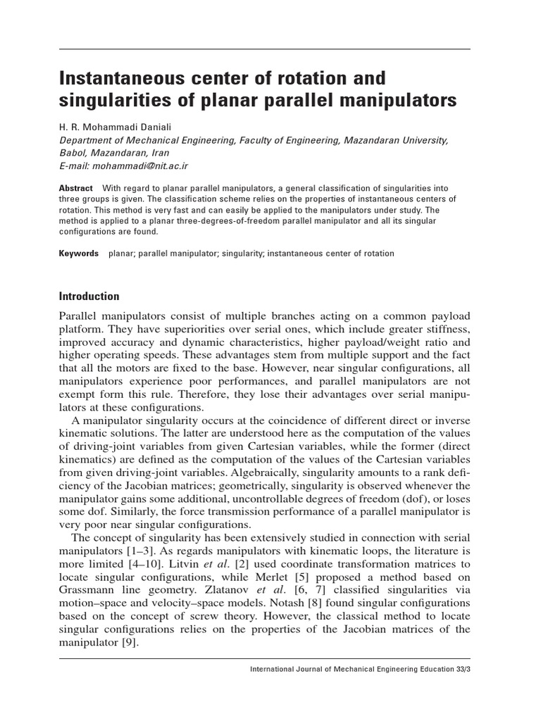 Instantaneous Center of Rotation and Singularities of Planar Parallel Manipulators | PDF ...