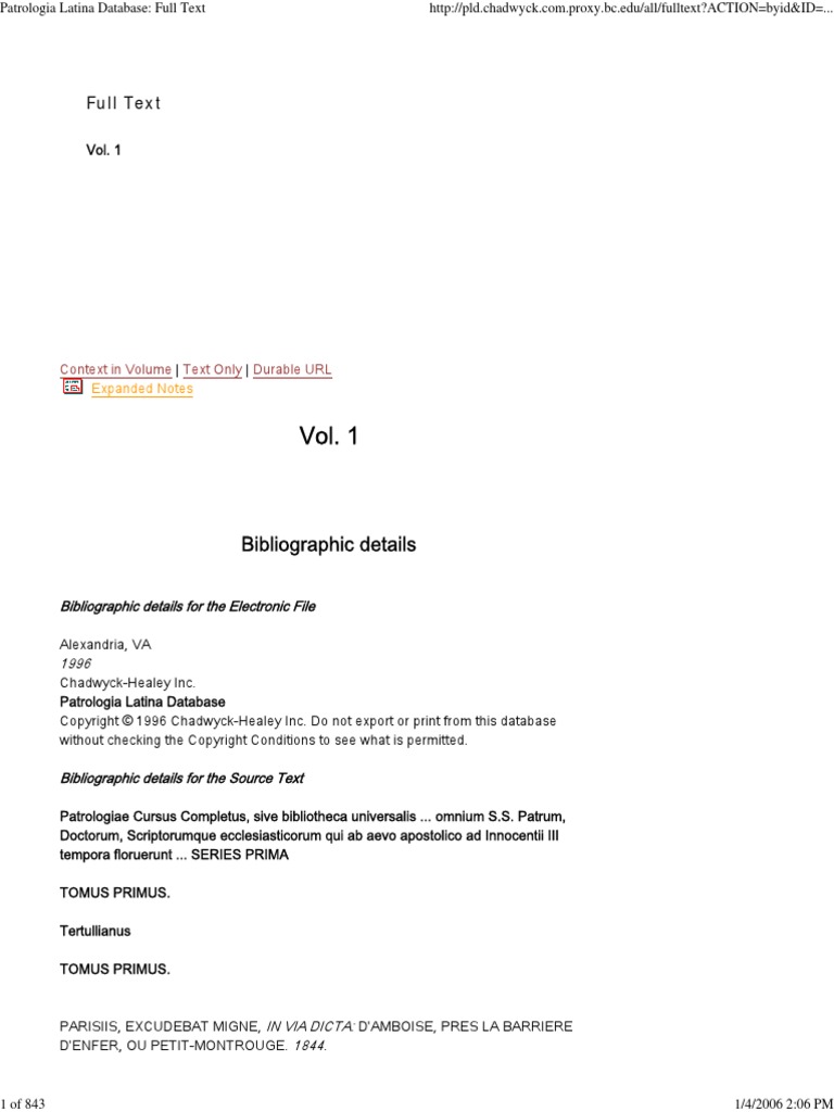 Jacques-Paul Migne-Patrologiae Latinae Cursus Completus - Series Prima, Tomus Primus (Series ...
