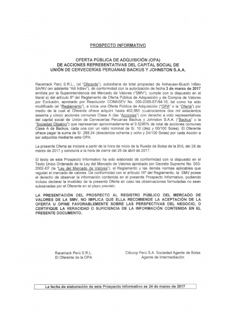 BACKUS OPA Prospecto Informativo Mar17 | PDF