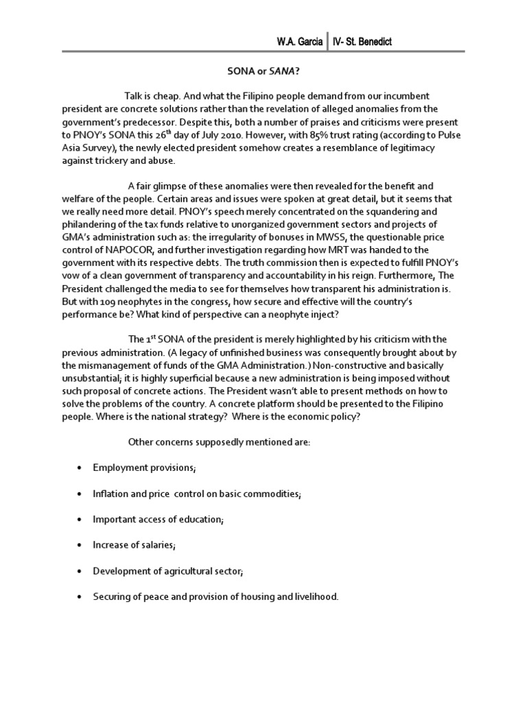 Sona Reaction Paper1 | PDF | Paganism | Benigno Aquino Iii