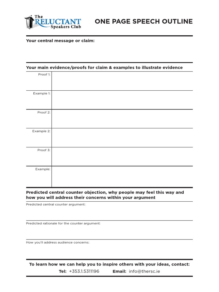 One Page Speech Outline Guide | PDF