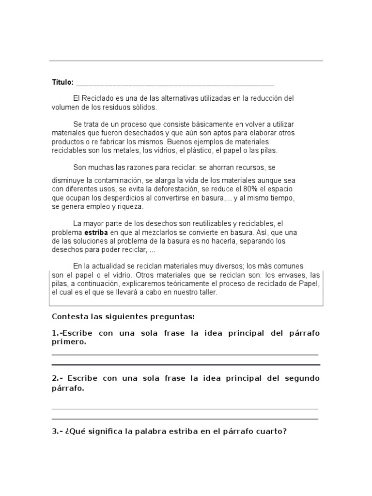Actividades de Reciclaje para Niños | PDF | Reciclaje | Residuos