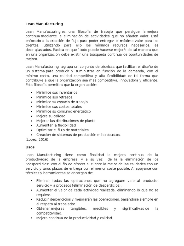 Lean Manufacturing | PDF | Lean Manufacturing | Calidad (comercial)