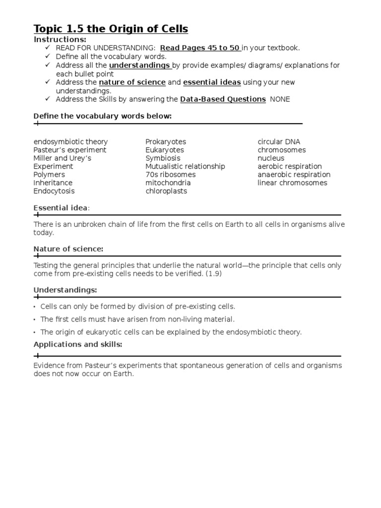 1.5 The Origin of Cells | PDF | Eukaryotes | Cell (Biology)