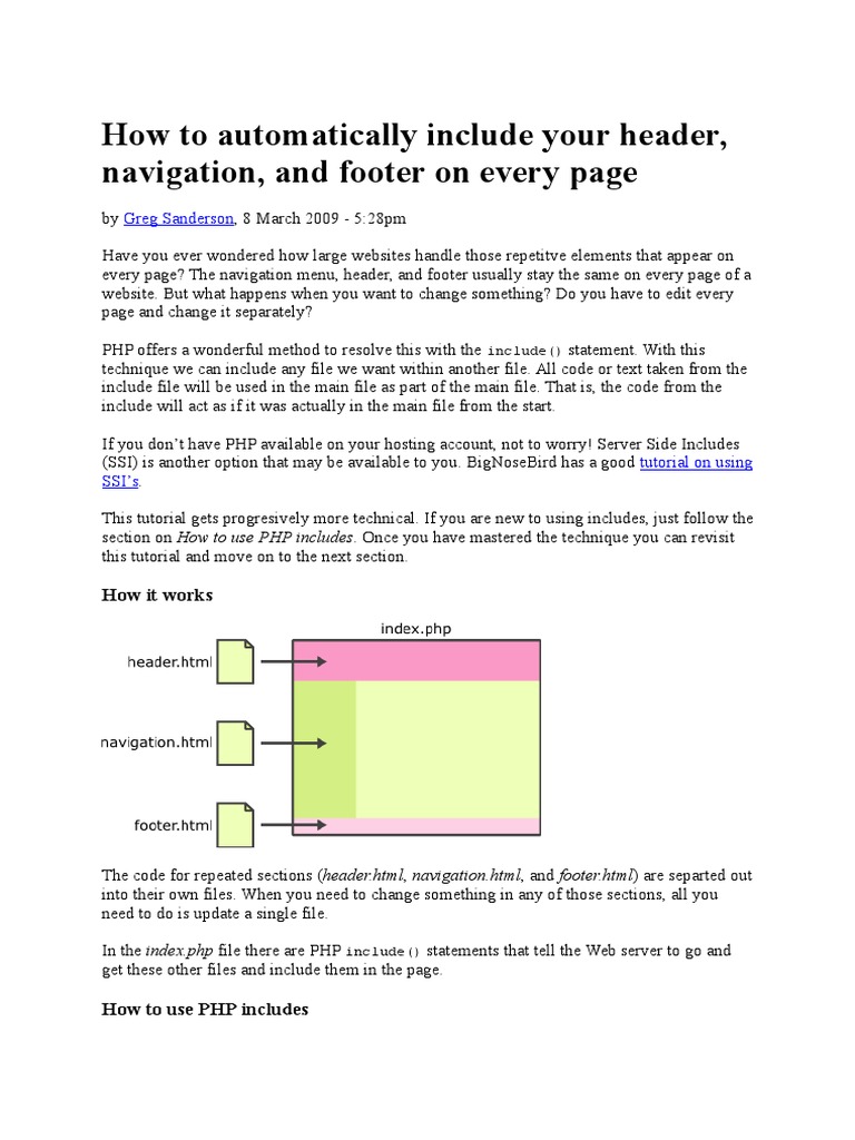 How To Automatically Include Your Header - Navigation and Footer | PDF ...
