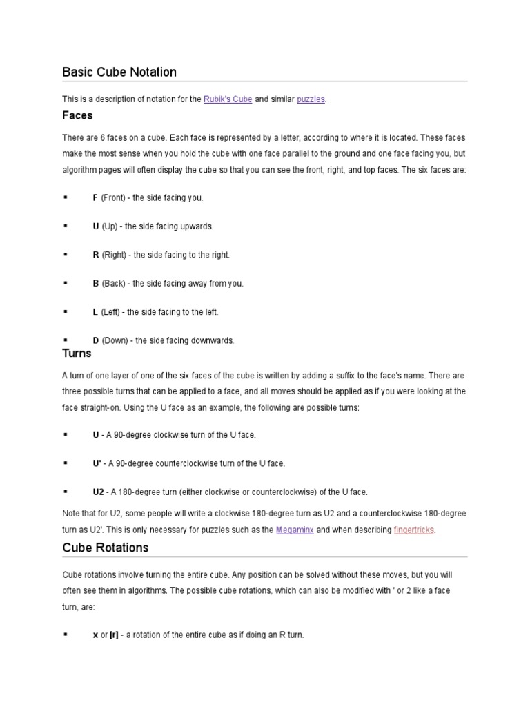 Basic Cube Notation: Faces | PDF | Teaching Mathematics