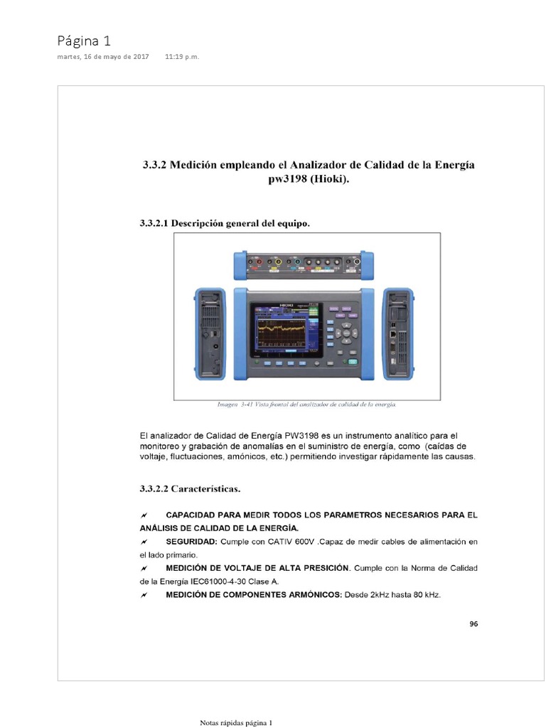 Medición Empleando El Analizador de Calidad de La Energía Pw3198 (Hioki) . | PDF
