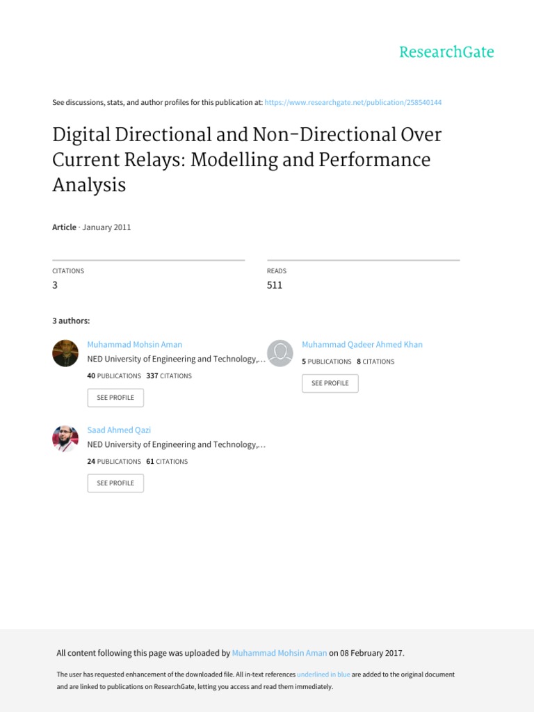 Digital Directional and Non-Directional Over Current Relays: Modelling ...