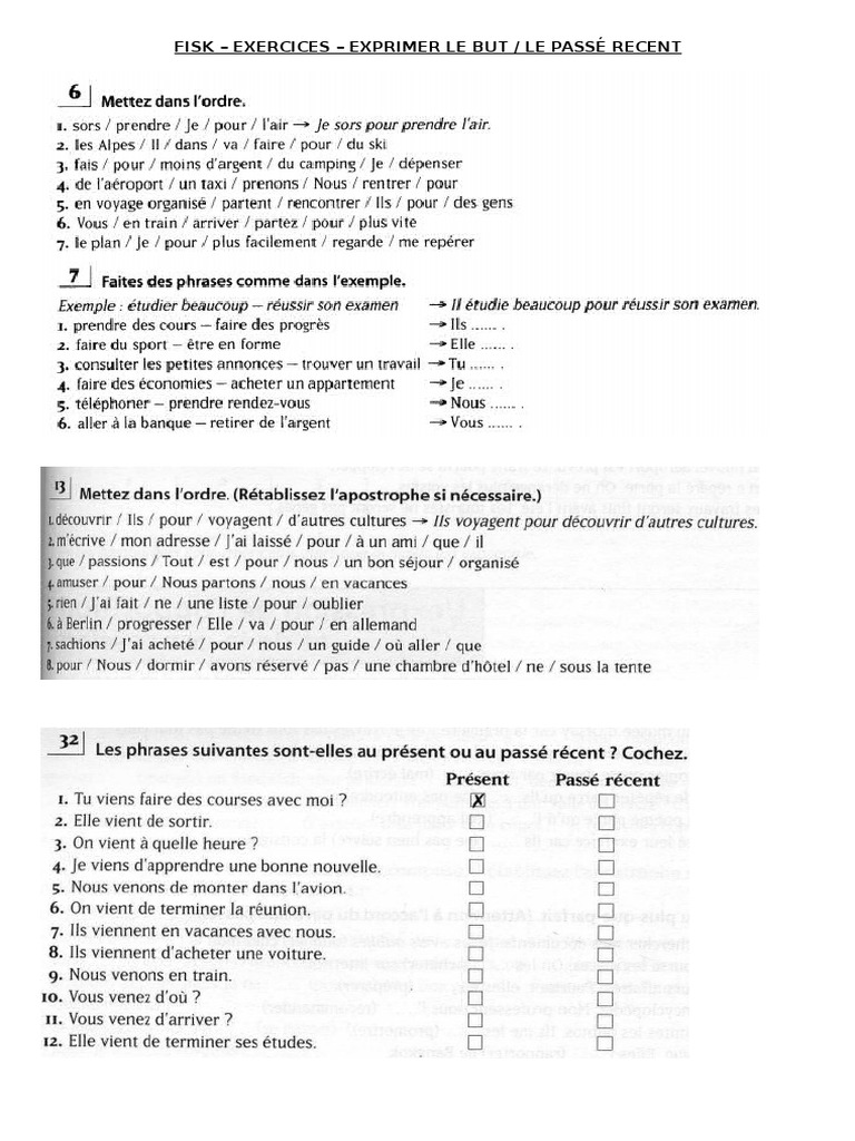 Exercices But Passé Recent | PDF